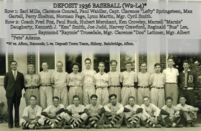 1936 Baseball Team, Deposit - Delaware County NY Genealogy and History Site